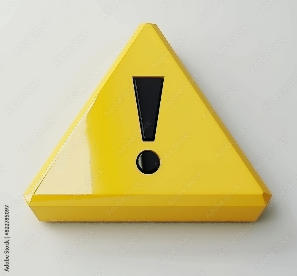 3D rendering of simple icon, yellow triangle with black exclamation ...