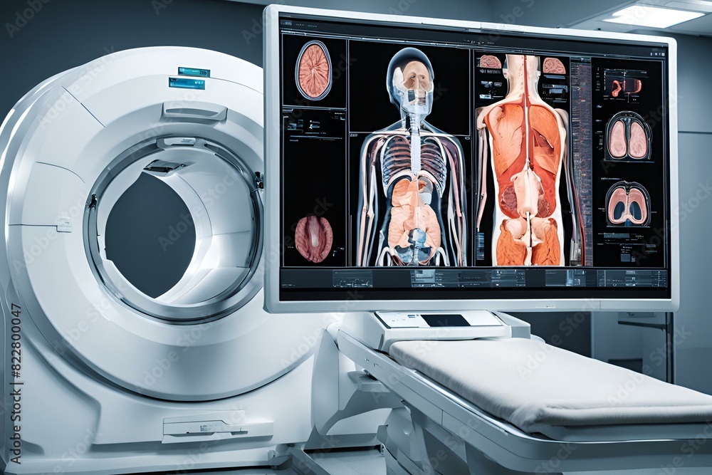 MRI CT scan machine, high-resolution imaging, cross-sectional human ...