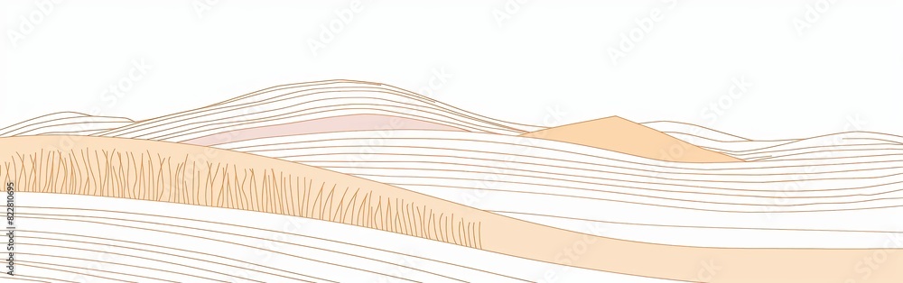 A simple line drawing of sand dunes in the UAE desert, desert grass ...