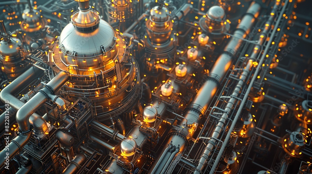 Industrial Background, Aerial view of a chemical plant with complex ...