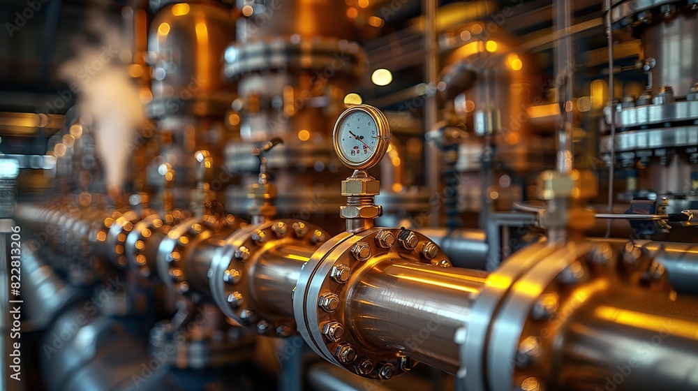 Photo Industrial Background, Complex piping systems in a power plant ...