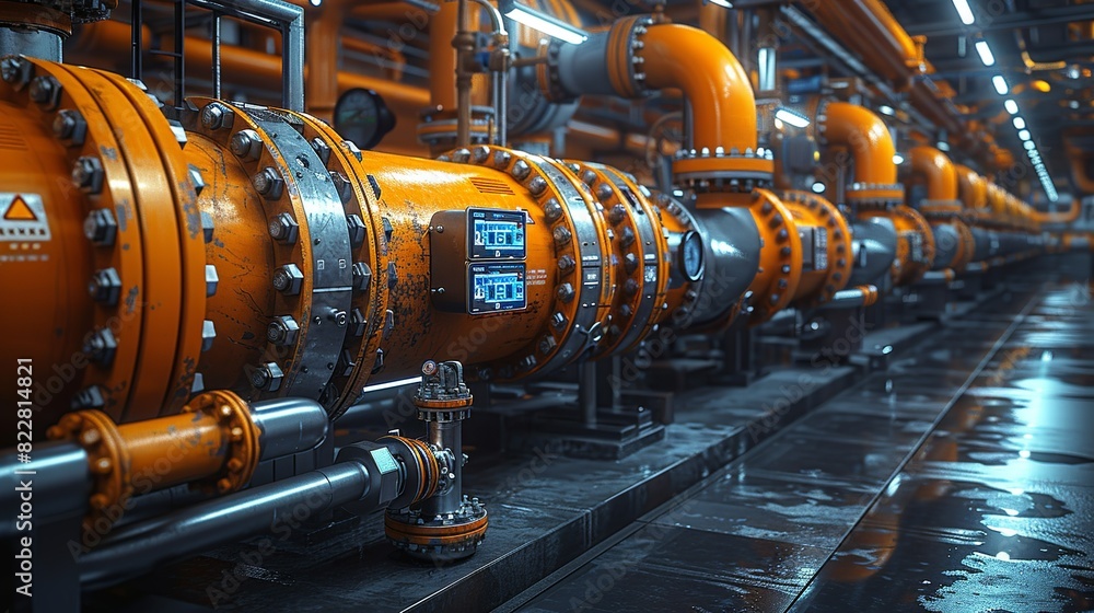 Industrial Background, Pipes and valves in a water treatment plant ...