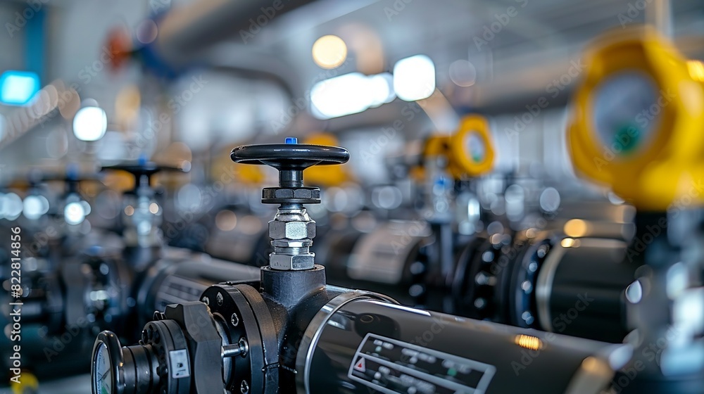 Industrial Background, Pipes and valves in a water treatment plant ...