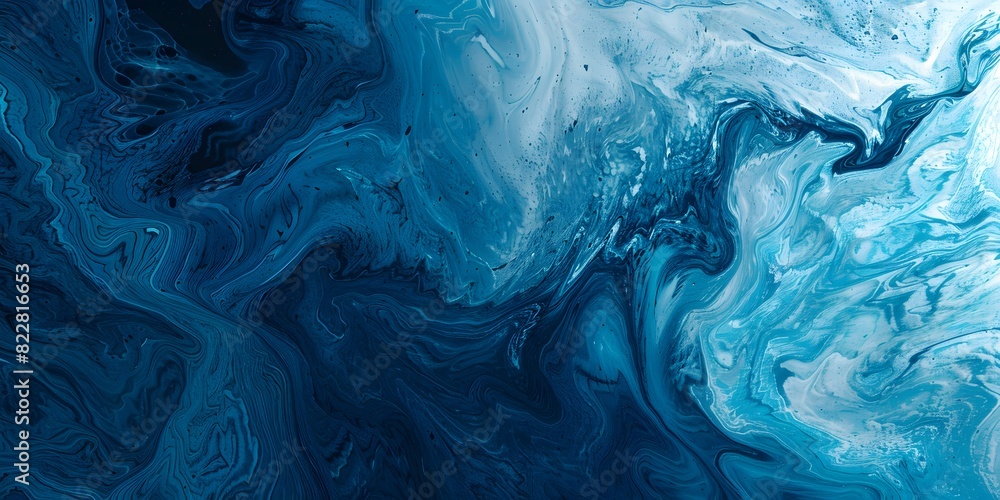 Blue abstract art featuring a paint background with an intricate liquid ...