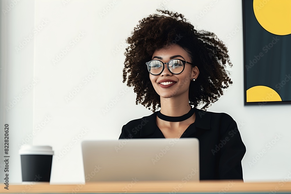 Portrait of black business woman in office giving presentation, she ...