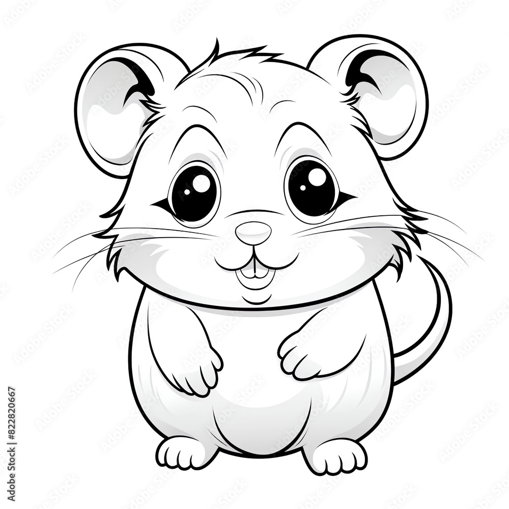 ute cartoon style hamster coloring page, with simple and thick lines ...