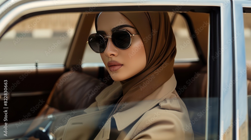Beautiful rich young Muslim woman wearing a hijab veil and sunglasses ...