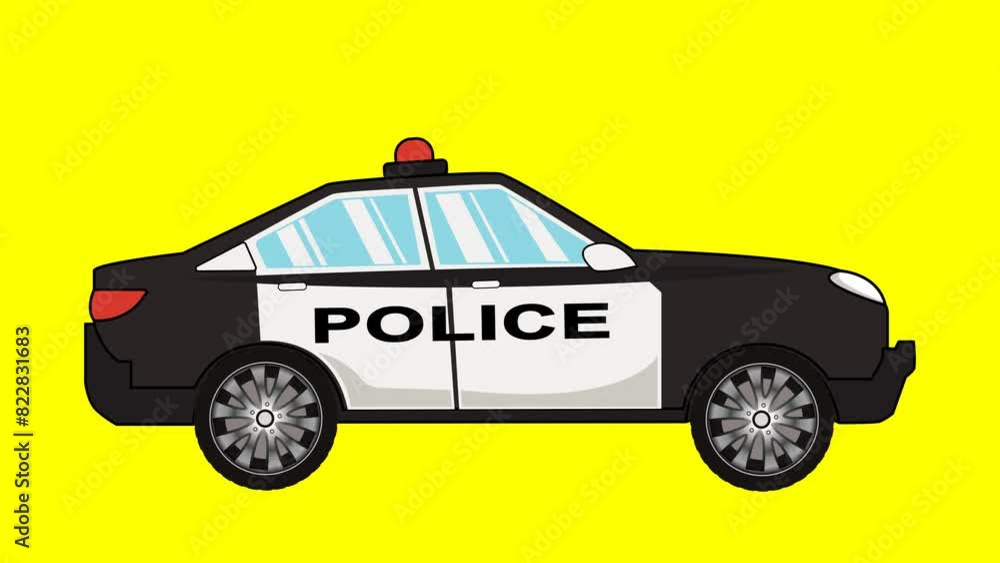 Flat Cartoon Design Animation: Police Car Running on Green Screen ...