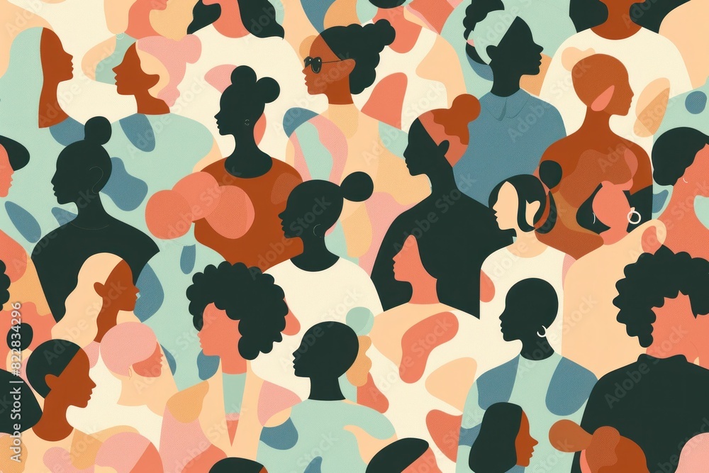 Diverse crowd of people with various skin tones and hairstyles on ...