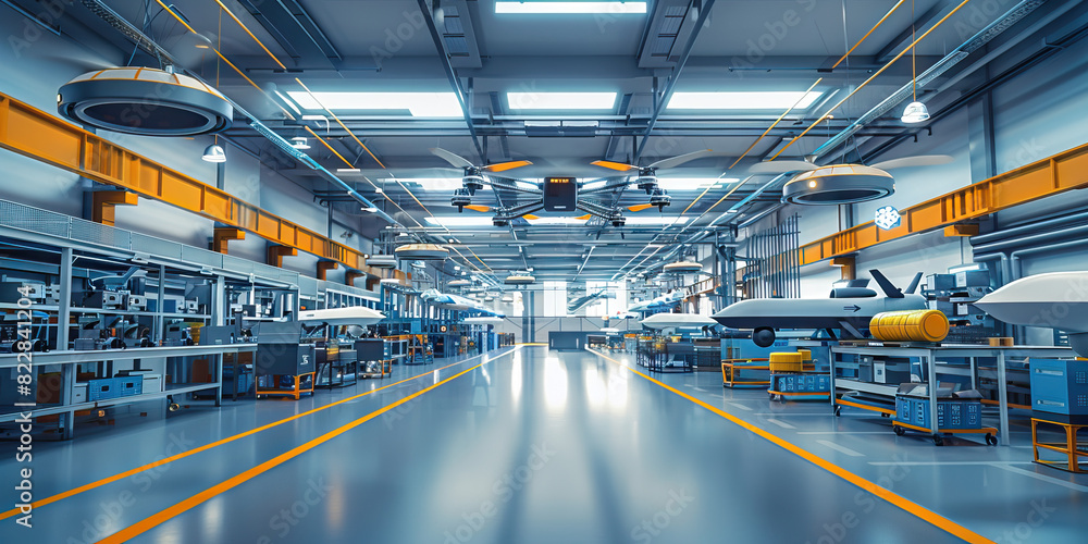 Aerial Drone Manufacturing Facility: Displaying a factory where drones ...