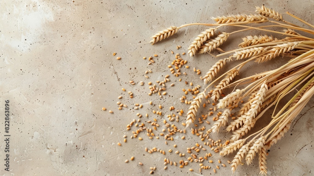 Wheat ear of grain on textured background with copy space for text or ...