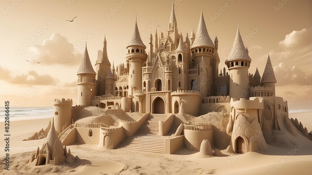Royal luxury sand castle interior design, modern golden sand castle ...