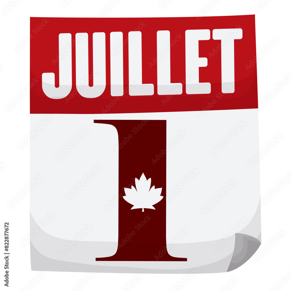 French calendar with the date of Canada Day and maple leaf silhouette ...