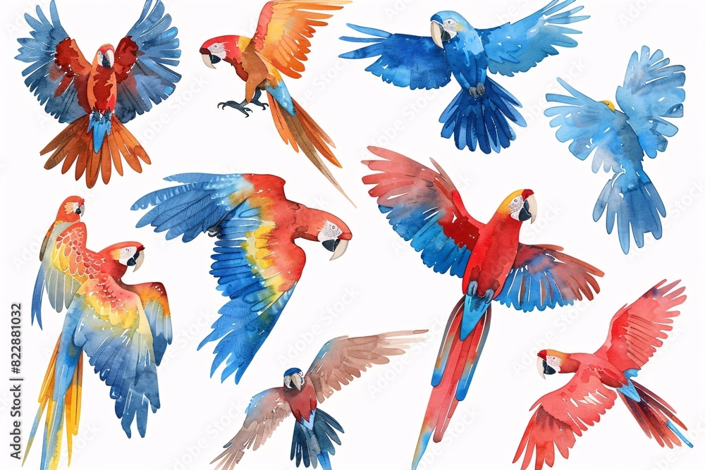 A watercolor style illustration set of safari animals, including blue ...