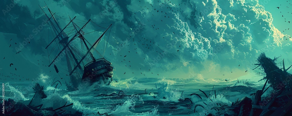 An illustration concept depicting a shipwreck survivor, capturing the ...