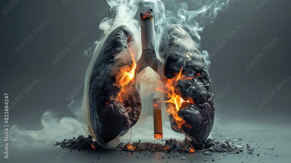 Human lungs. Smokers lungs with smoke. World No Tobacco Day. No smoking ...
