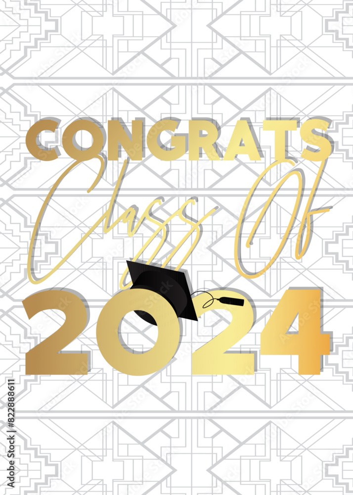 Black and gold class of 2024 Graduation design template on white ...