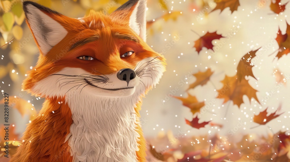 A majestic fox posed against a shimmering golden background, its ...