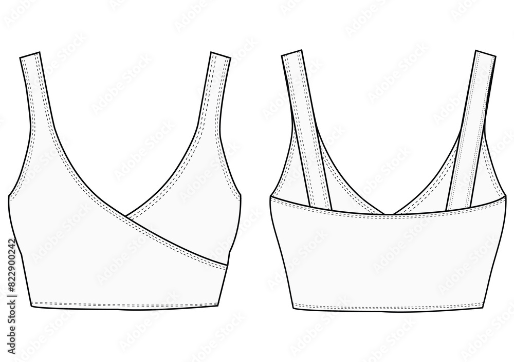 Womens Sport wrap Bra fashion flat sketch template. Sports wear fashion ...