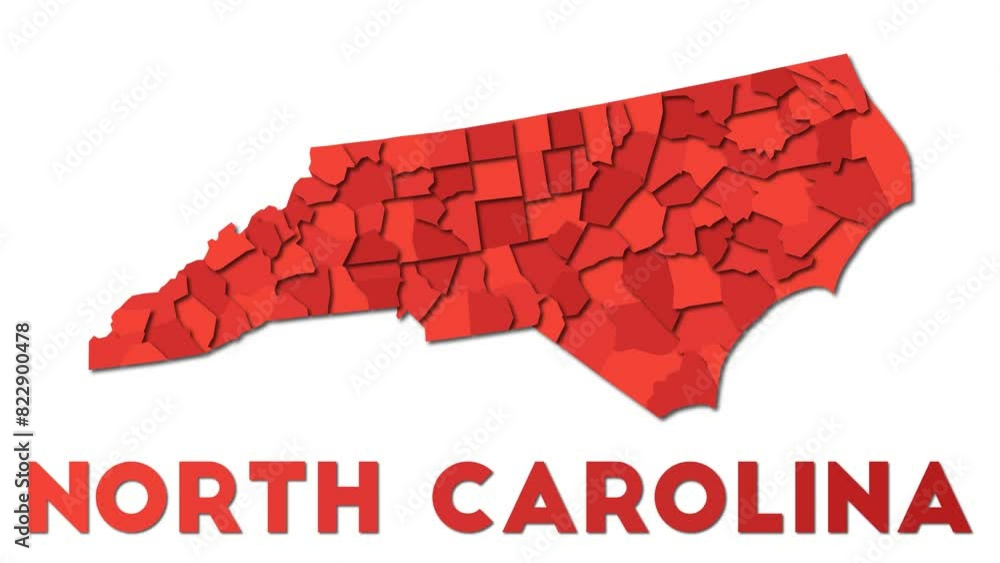 North Carolina map showing regions. Animated US state map with title ...