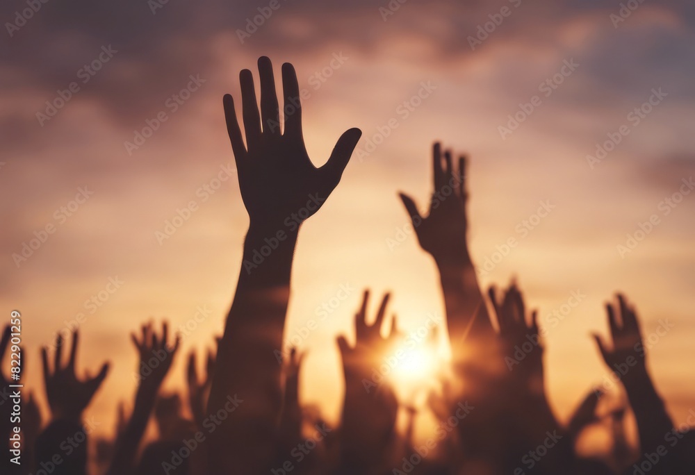 christian concept hand worship rising background people sunset praise ...