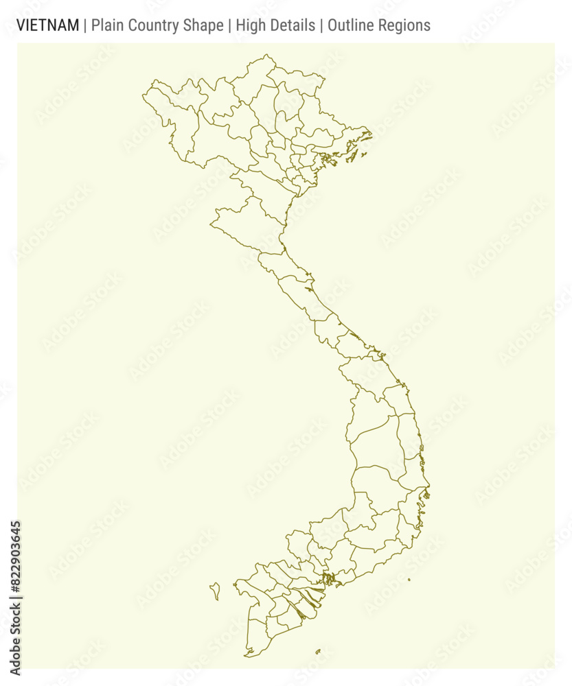 Vietnam plain country map. High Details. Outline Regions style. Shape ...