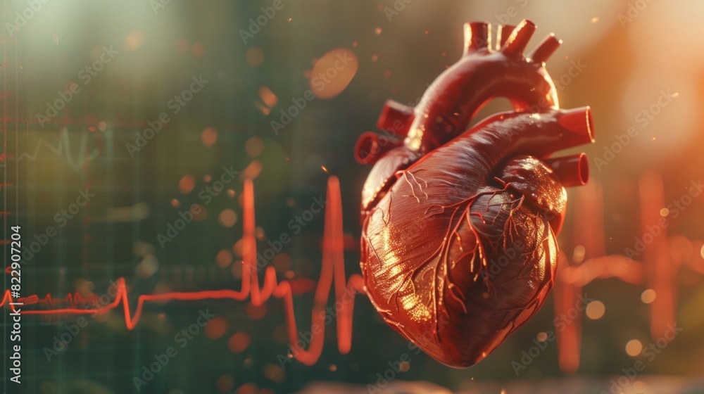 Anatomy of human heart on ecg medical background. 3d render. Cardiology ...