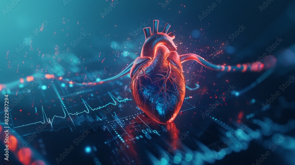 Anatomy of human heart on ecg medical background. 3d render. Cardiology ...
