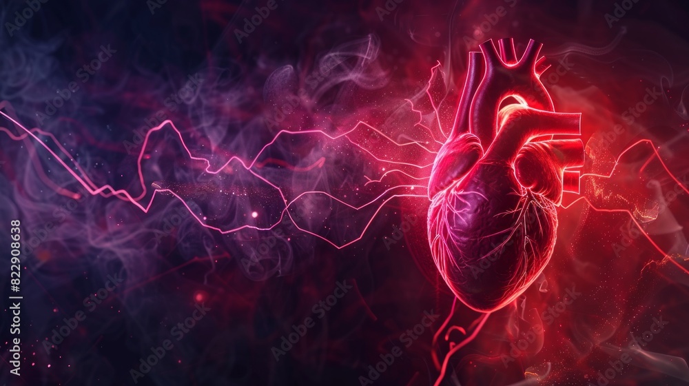Realistic depiction of a beating heart with electrical impulses ...