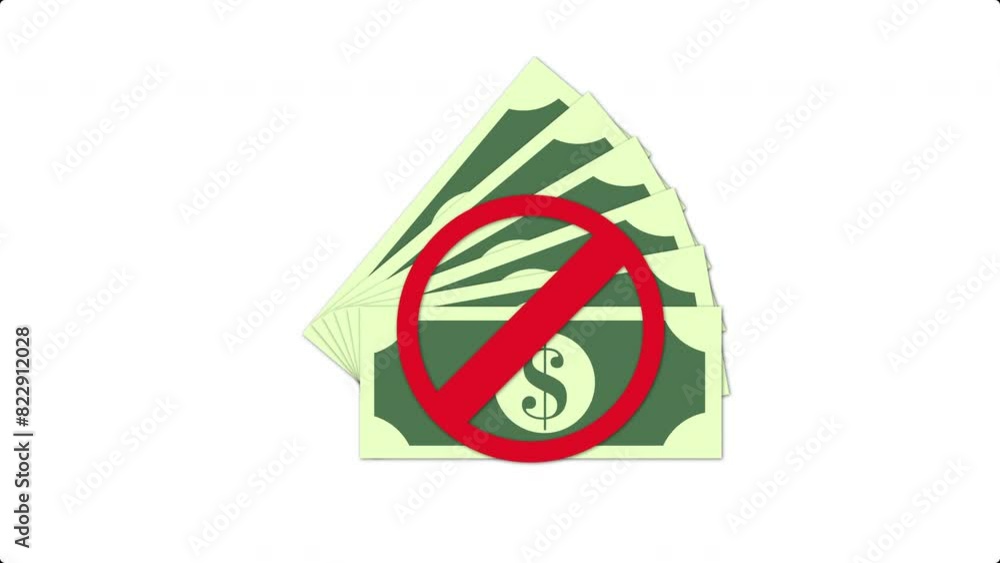 No cash US dollar bill green illustration fan 2d animation white ...
