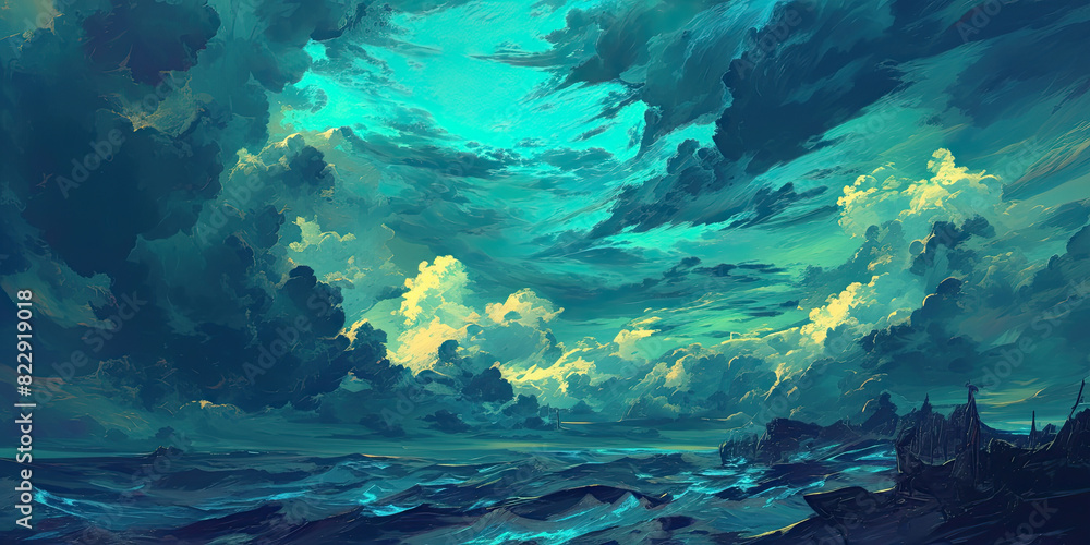 Storm clouds, cloudy moody anime style storms background, cartoon ...