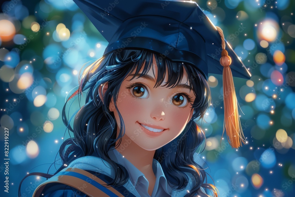 Happy female graduate student at graduation ceremony. Beautiful smiling ...