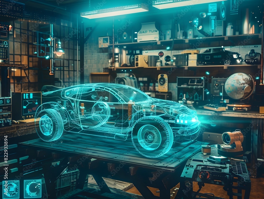 Shimmering Holographic Projection of Innovative Self Driving Car Model ...