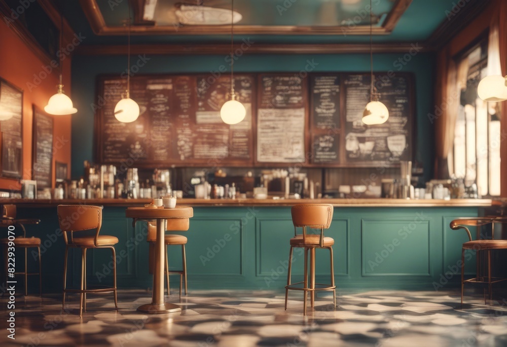 poster retro cafe interior mock background restaurant bistro up picture ...