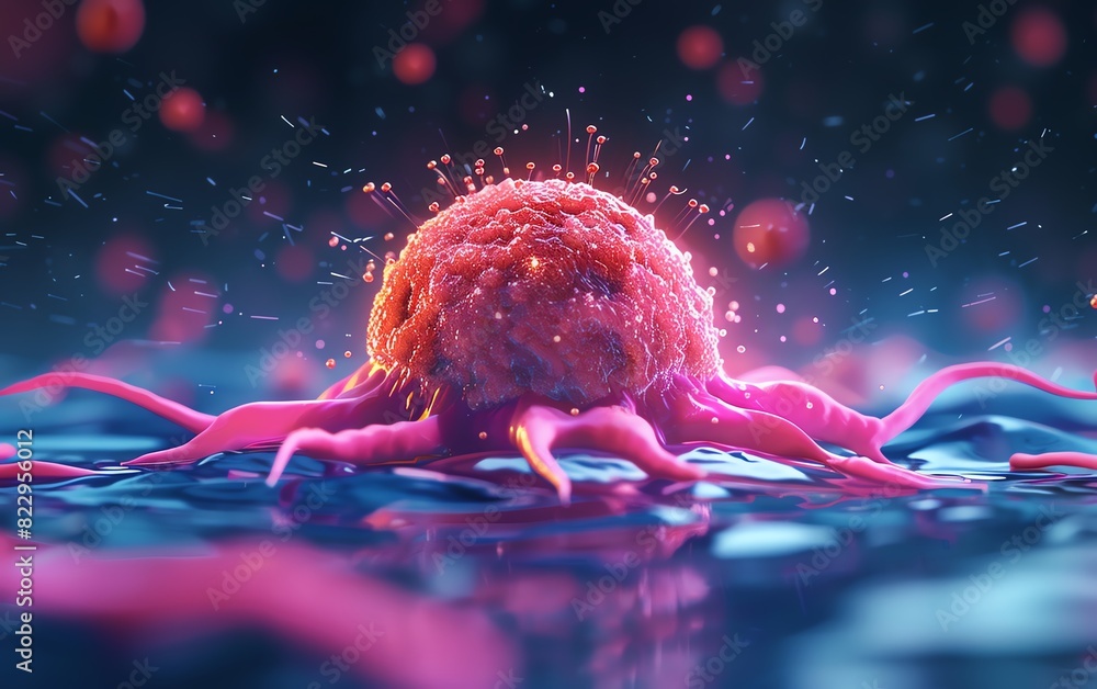 3D model drug targeting cancer cell, cartoon drawing, flat design front ...