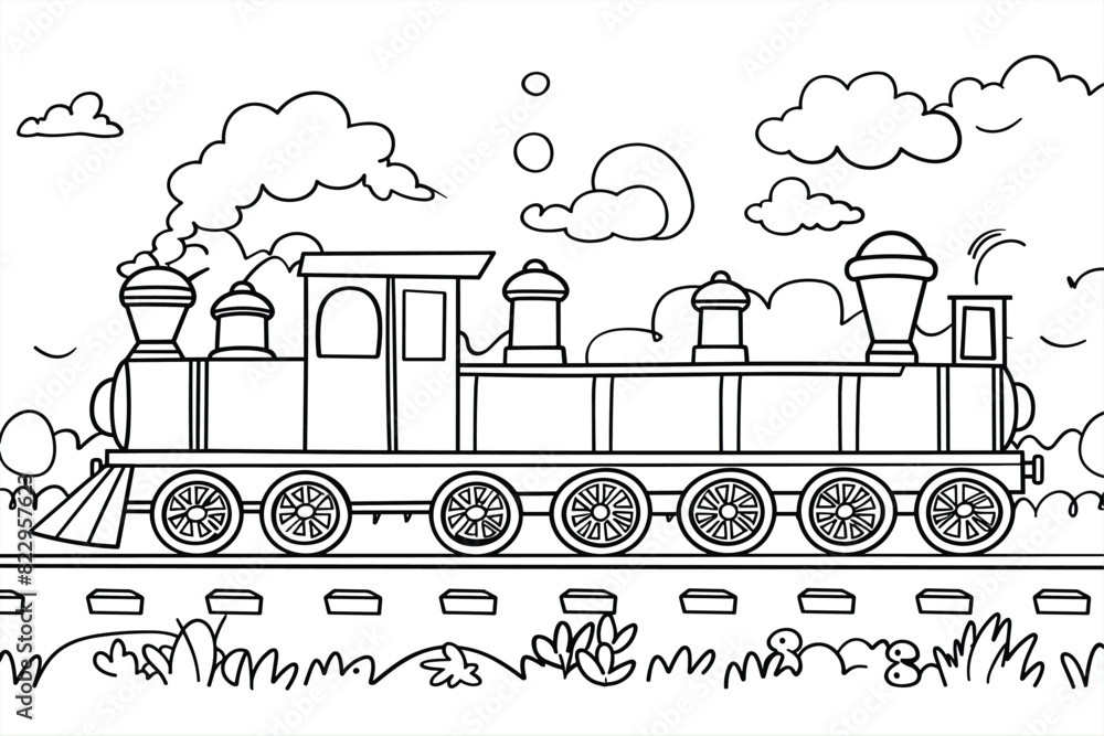 Vecteur Stock Coloring Pages with train for kids, Vector black and ...