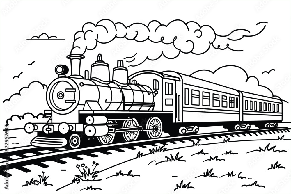 Vetor do Stock: Coloring Pages with train for kids, Vector black and ...