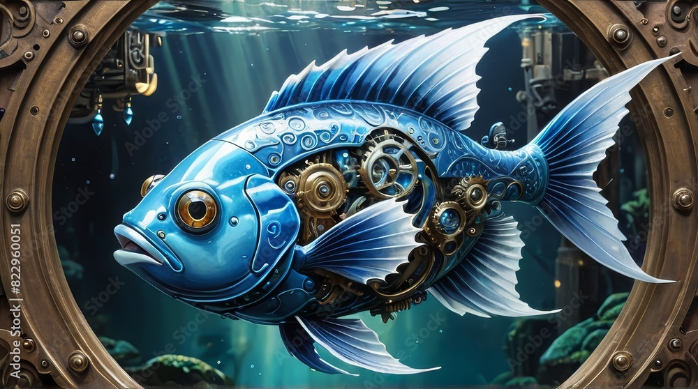 Enigmatic Aquatic Marvel: A Stunning Steampunk Fish Portrait Stock ...