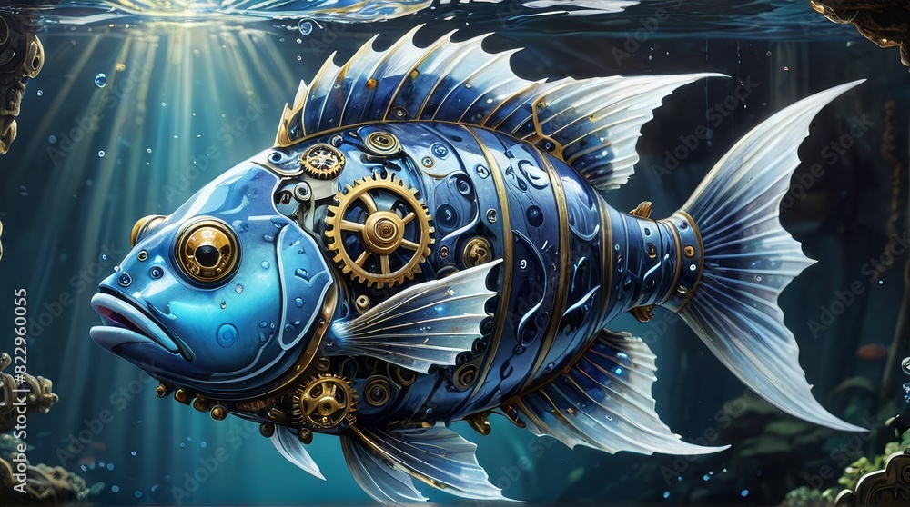 Enigmatic Aquatic Marvel: A Stunning Steampunk Fish Portrait Stock ...