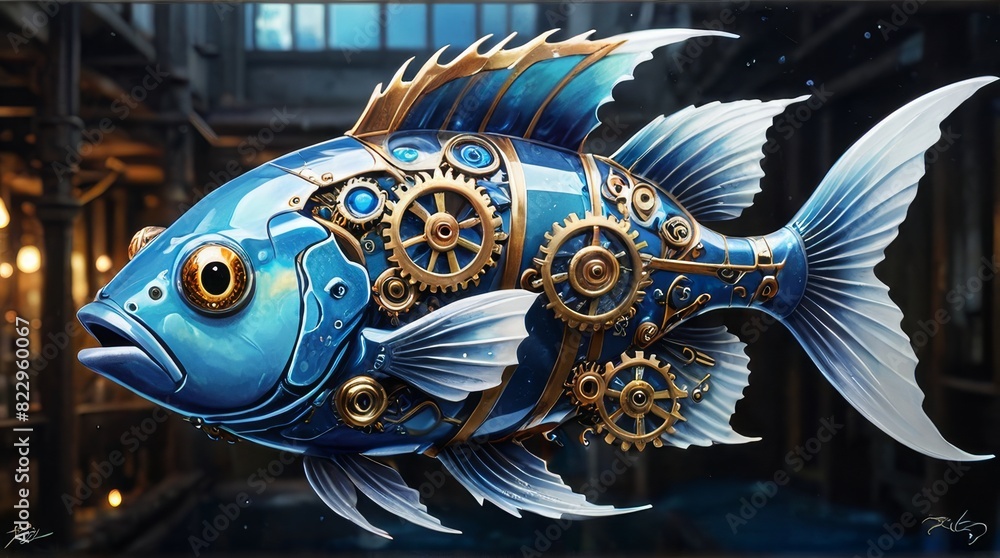 Enigmatic Aquatic Marvel: A Stunning Steampunk Fish Portrait Stock ...