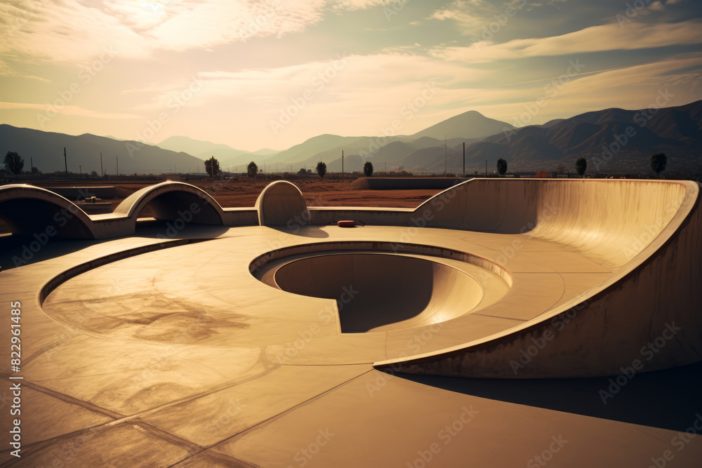 Skate park with concrete ramp and ramp for skateboarders. Stock ...