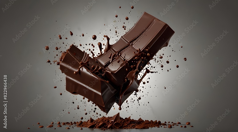 Various types of chocolate falling with choc flake in the air isolated ...