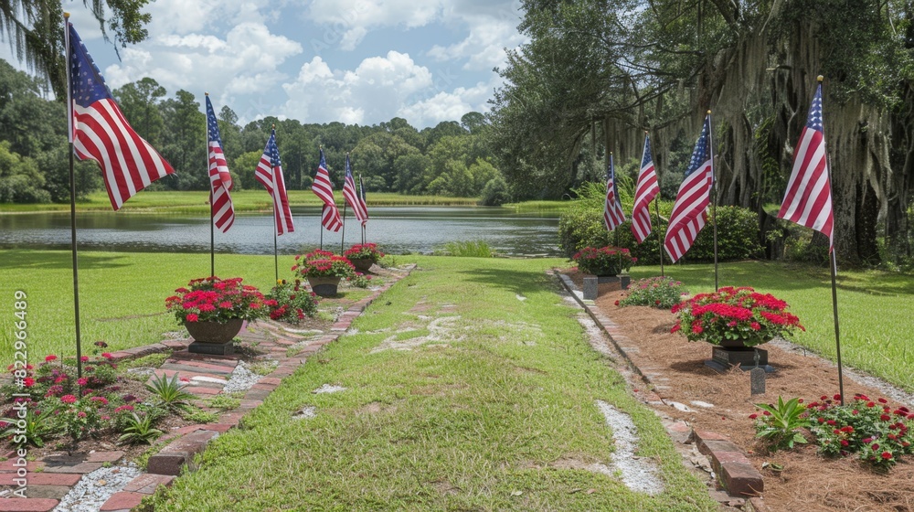 Military cemetery with flags, Memorial Day, USA, Remembrance Day, high ...