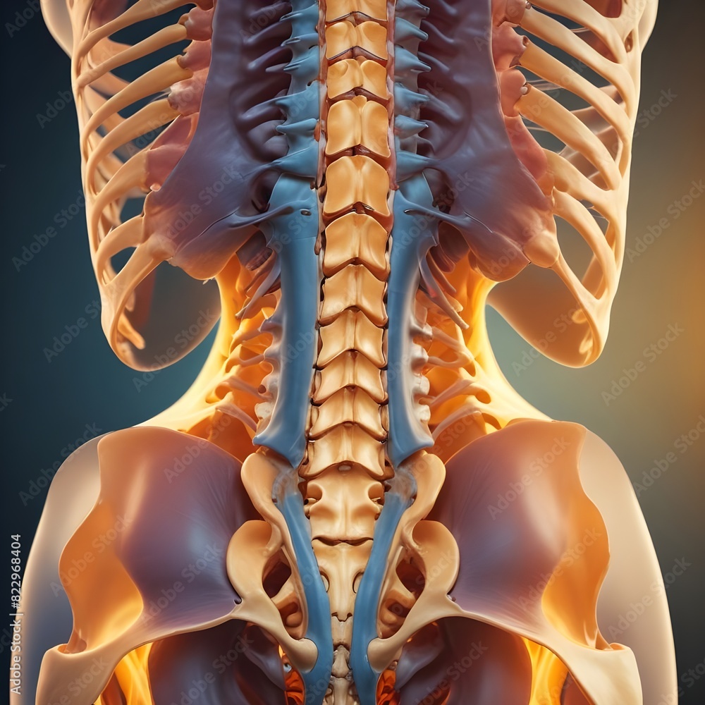 Detailed illustration of back MRI, focusing on lumbar spine ...