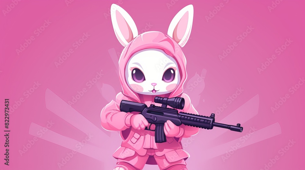 girl in bunny suit with sniper rifle flat design top view action theme ...