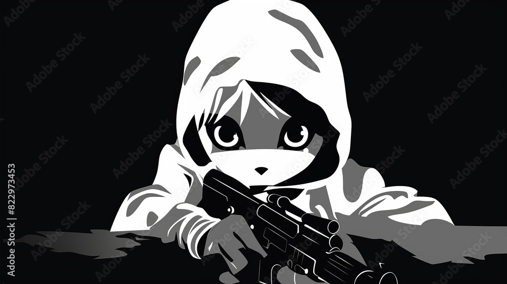 girl in bunny suit with sniper rifle flat design top view action theme ...