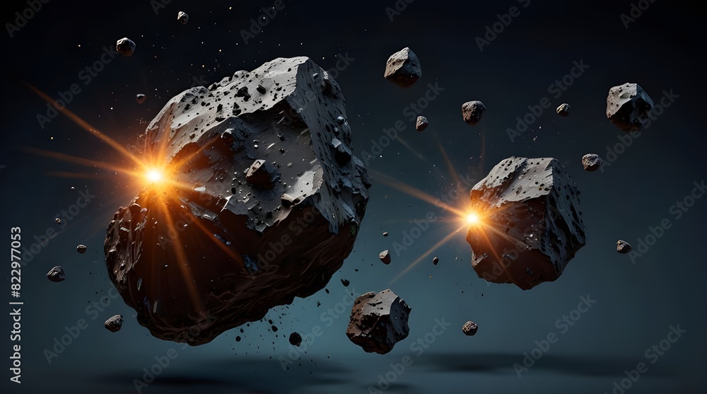 Asteroids swarm of boulders or stone meteorite isolated on transparent ...