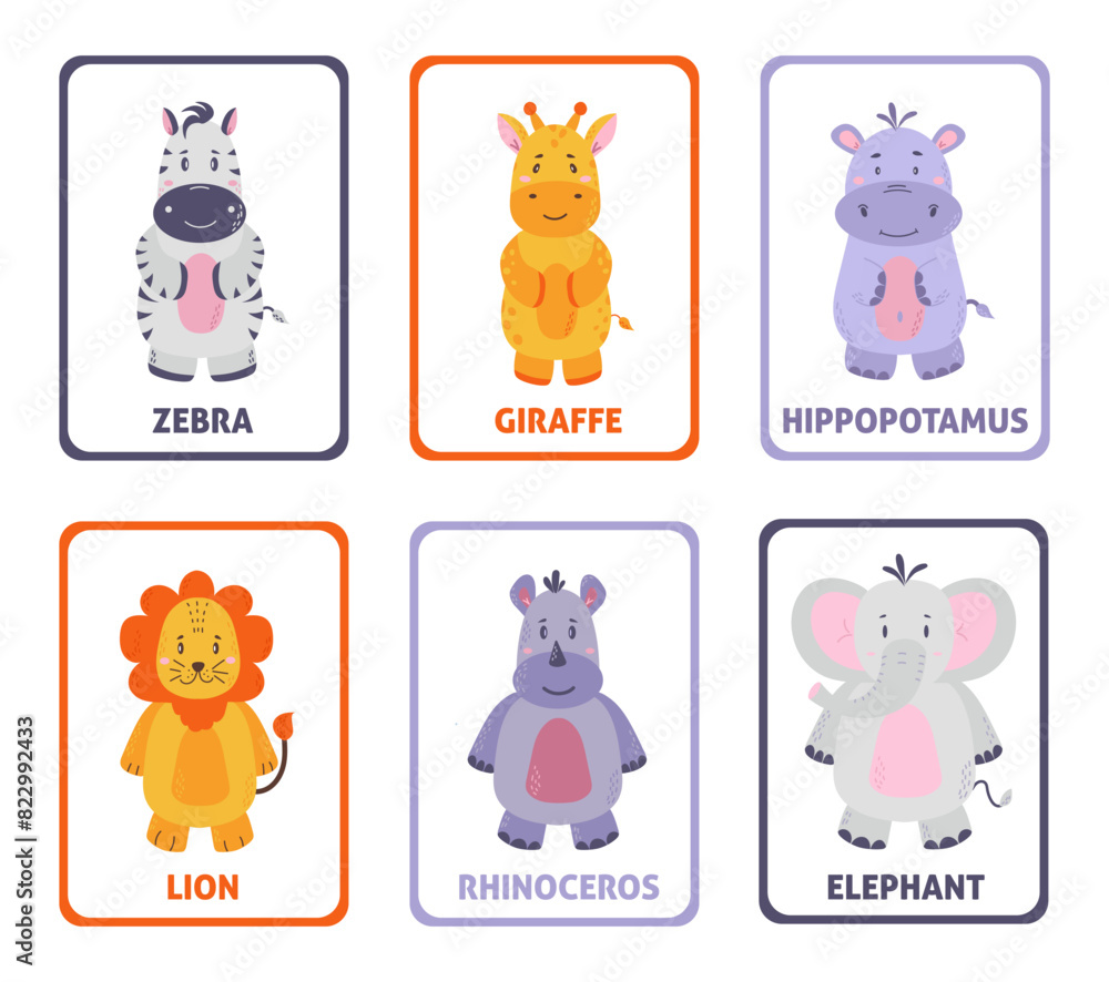 Flash cards savannah animals memory game cards. Flash cards set with ...