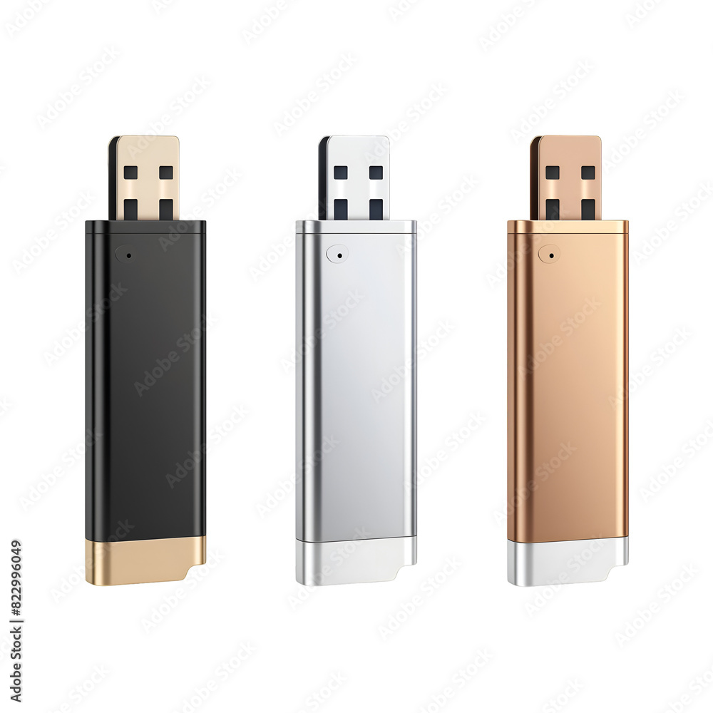 Three Different Types of USB Devices Isolated on Transparent Background ...