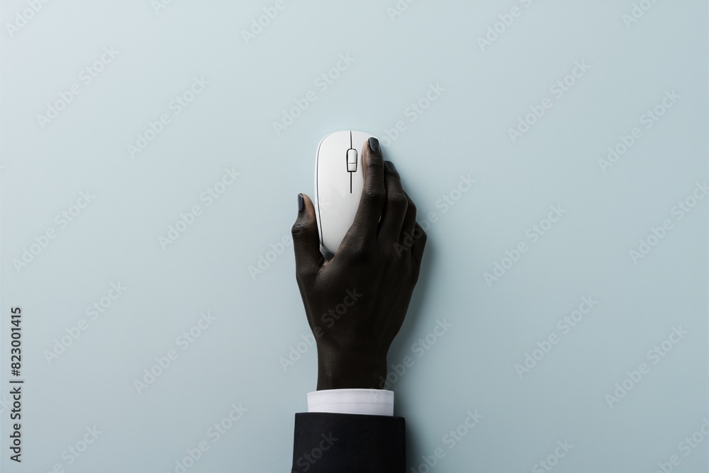 Foto de Black women hand wearing suit and holding white mouse with blue ...